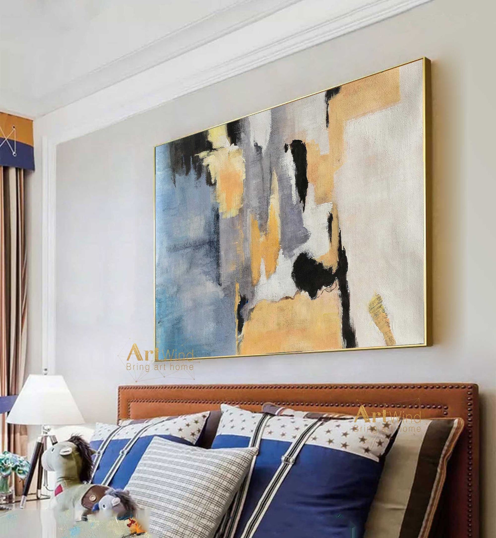 Large Blue Abstract Painting on Canvas Orange Abstract Canvas - Etsy