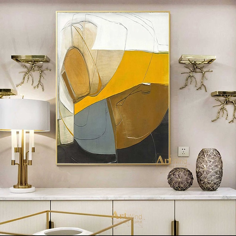 Original Abstract Painting Yellow Minimalist Art Gold and - Etsy