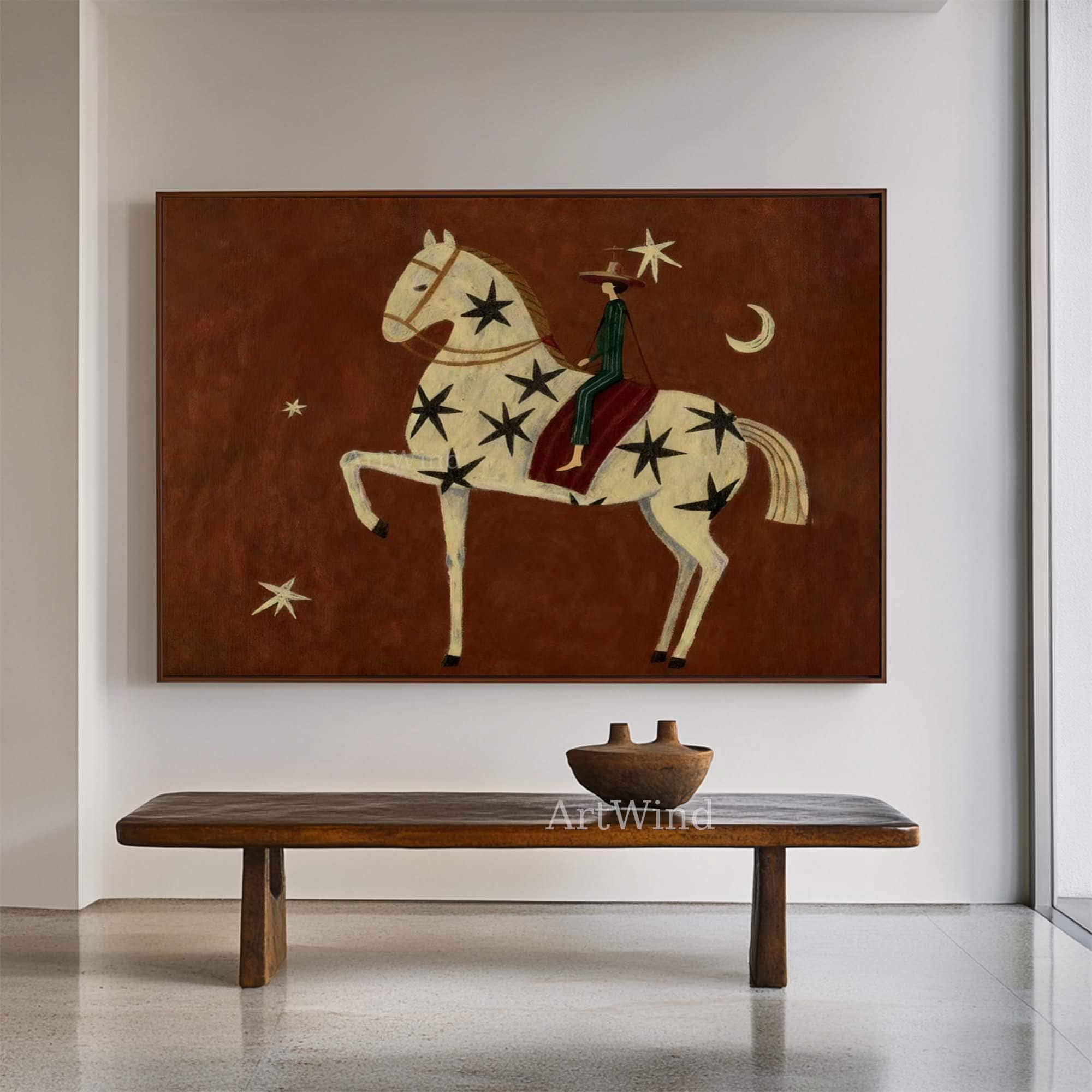 Modern Abstract Horse Rider Painting Vintage Minimalist Figurative Wall ...