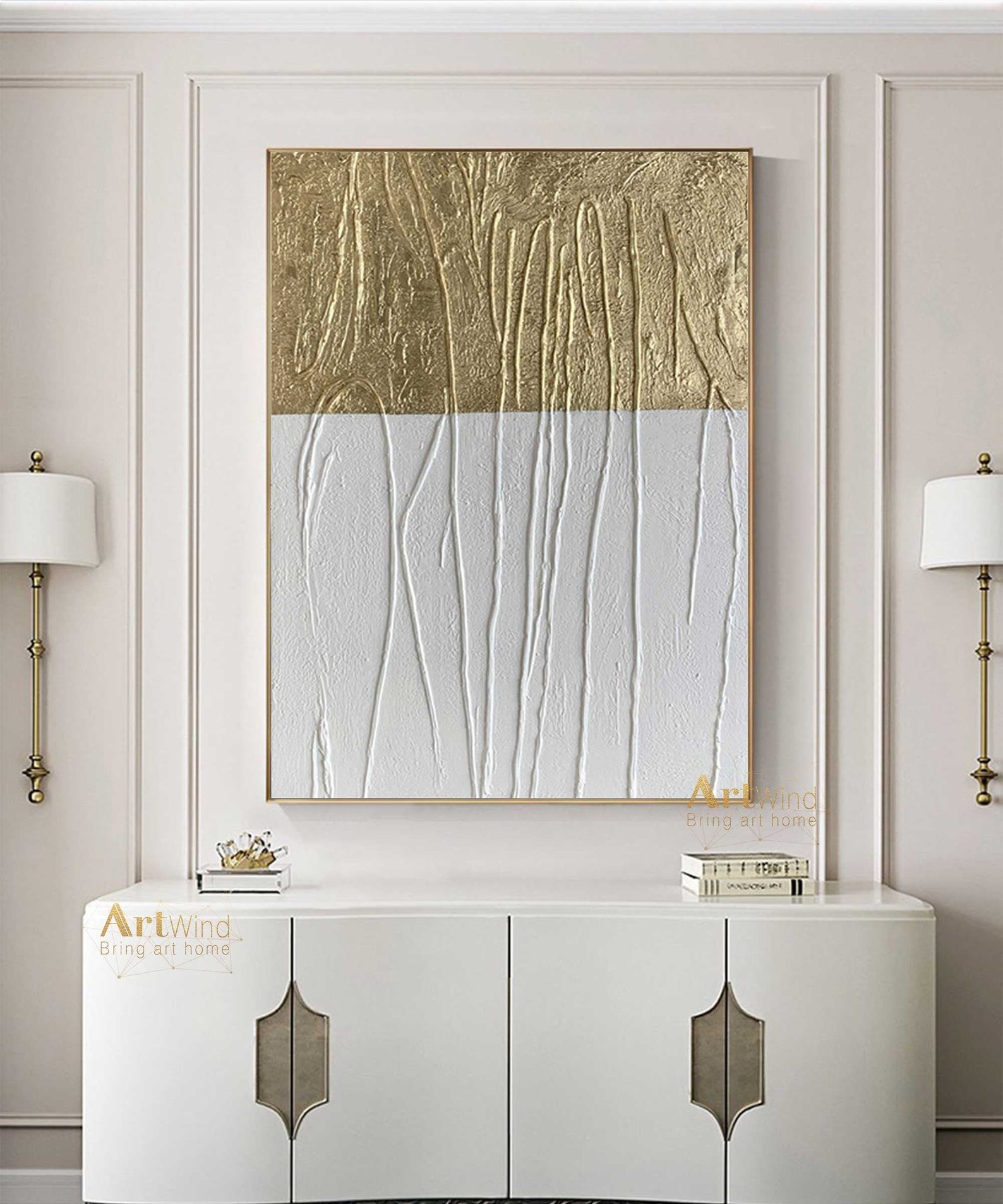 White and Gold Painting White Abstract Canvas Art White - Etsy
