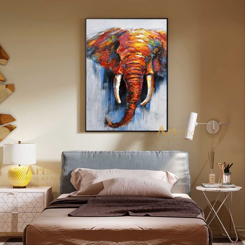 Large Colorful Elephant Painting on Canvas Bright Elephant Art - Etsy