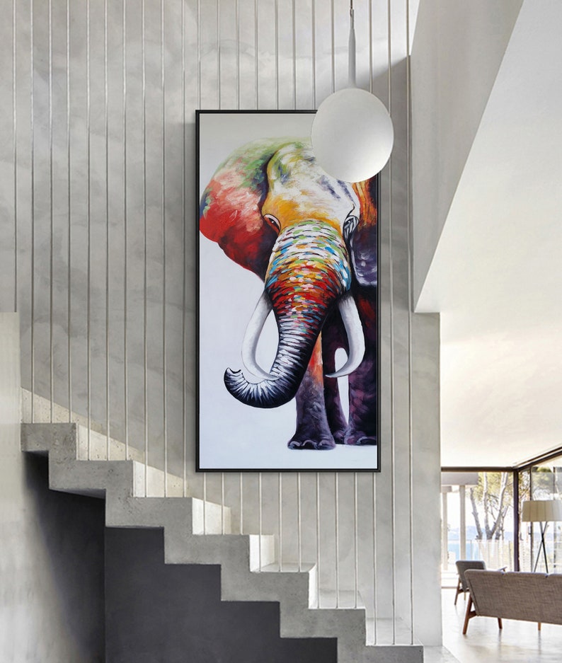 Large Elephant Painting Elephant Canvas Art Colorful Original - Etsy