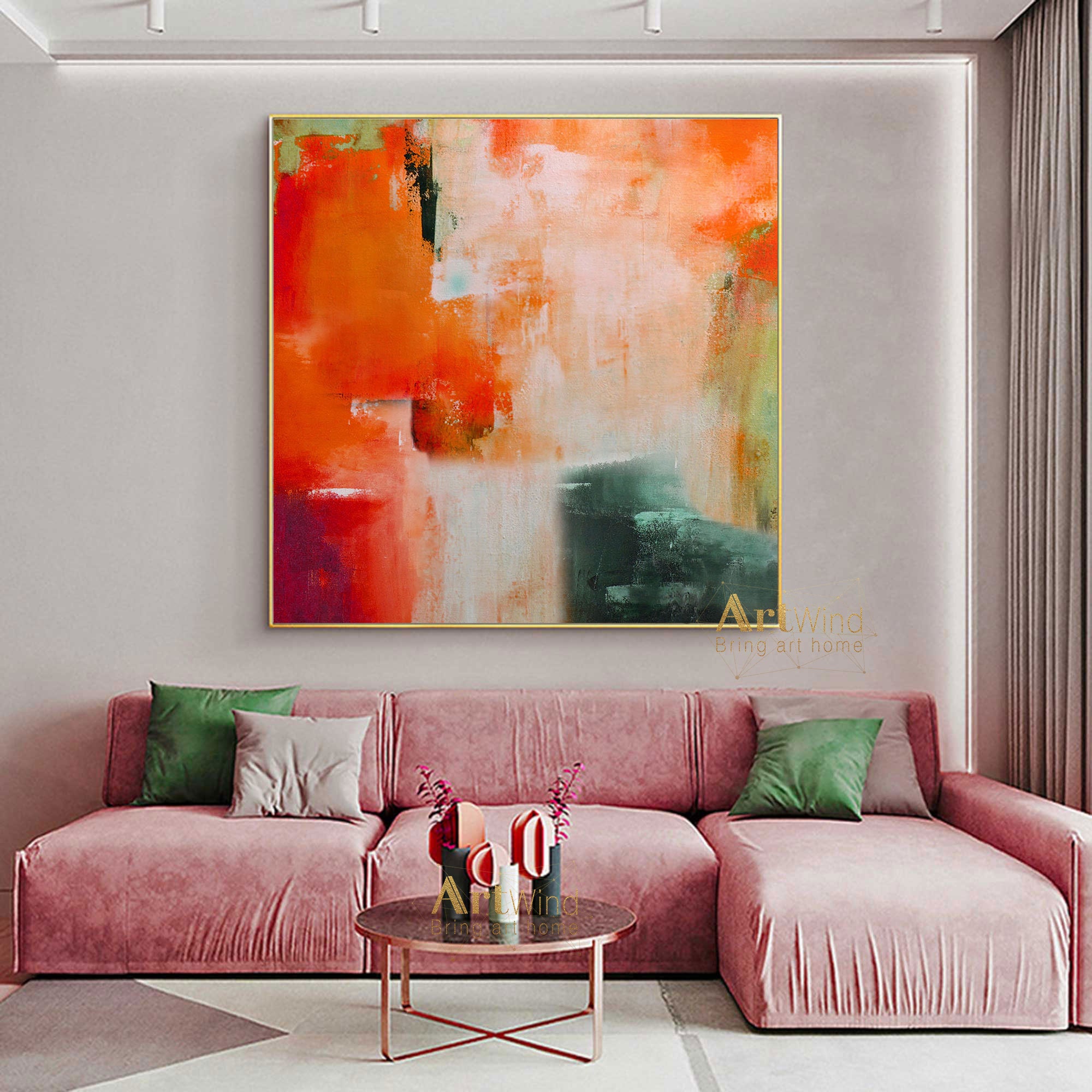 Large Red Abstract Canvas Art Green Modern Wall Art Colorful | Etsy