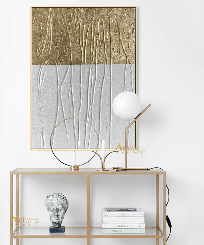 White and Gold Painting White Abstract Canvas Art White - Etsy