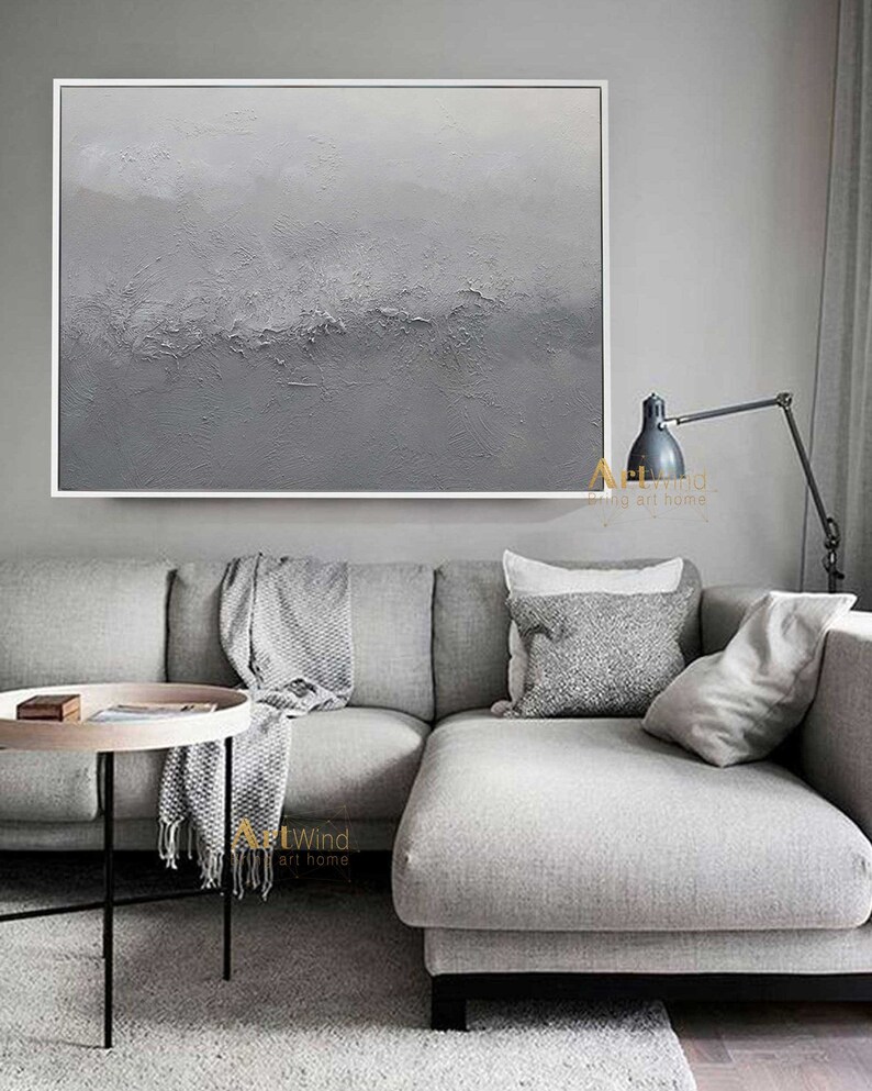 Grey Minimalist Abstract Canvas Art Gray Waves Painting Gray | Etsy