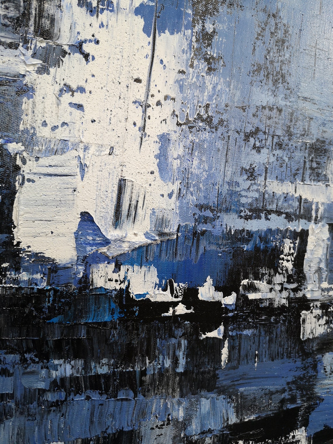 Blue Abstract Painting Black Abstract Canvas Art White Modern | Etsy