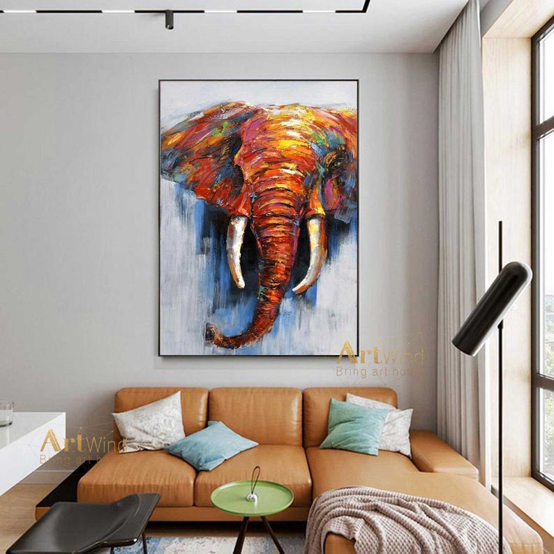 Large Colorful Elephant Painting on Canvas Bright Elephant Art - Etsy