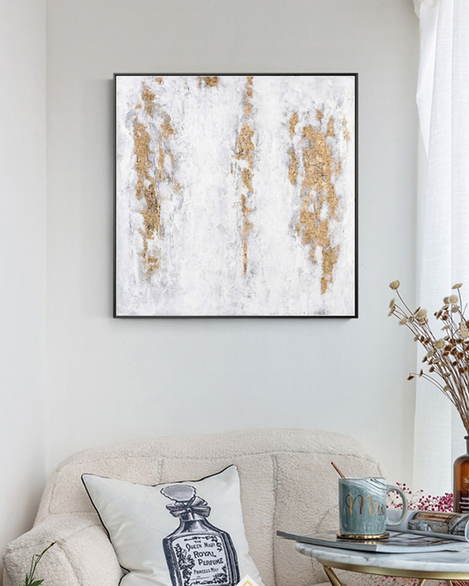 Large White and Gold Canvas Art White Abstract Painting Modern | Etsy