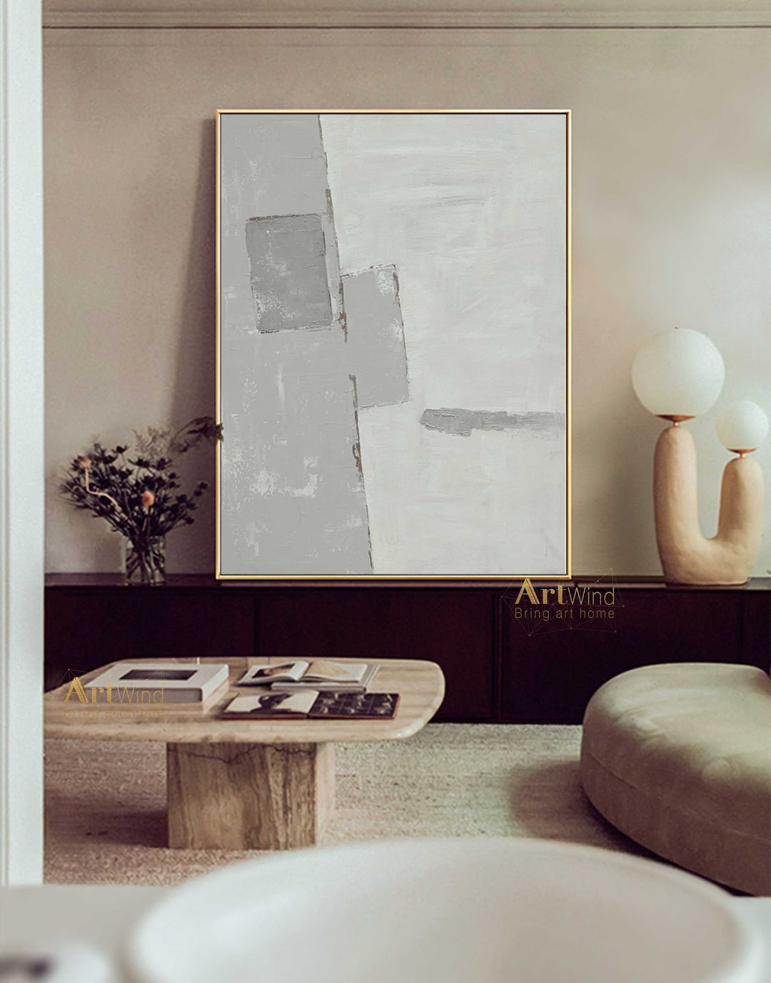 Large Abstract Painting Gray Original Artwork Minimalist Abstract ...