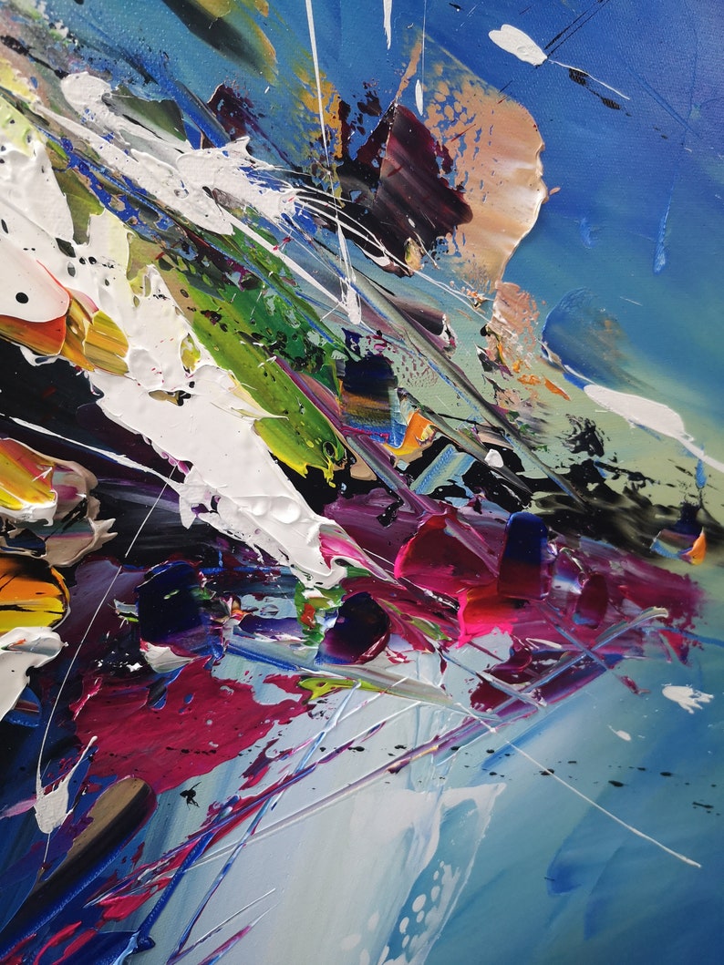 Dark Blue Abstract Canvas Art Modern Wall Art Bright Painting | Etsy