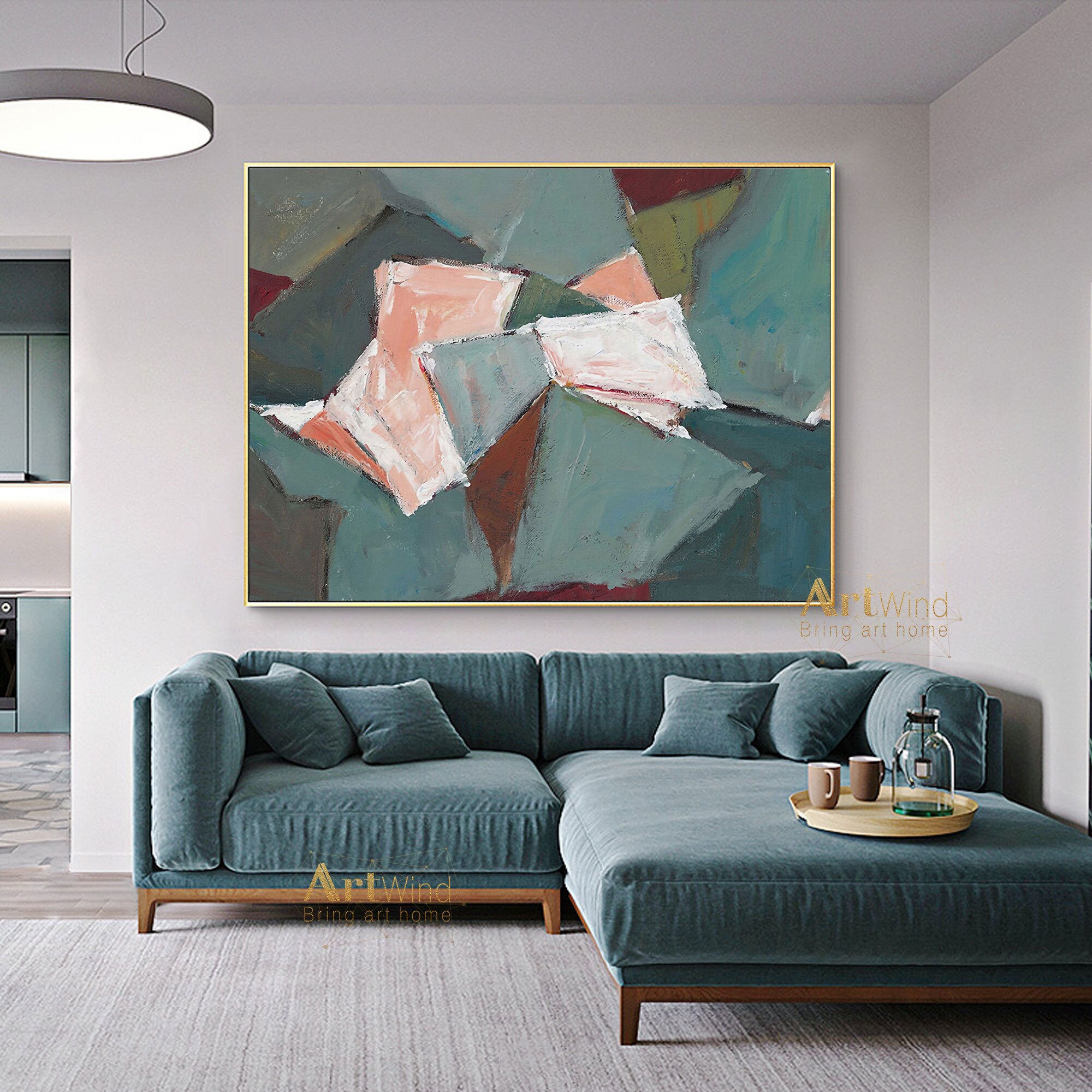 Large Green Abstract Canvas Art Light Green Minimalist | Etsy