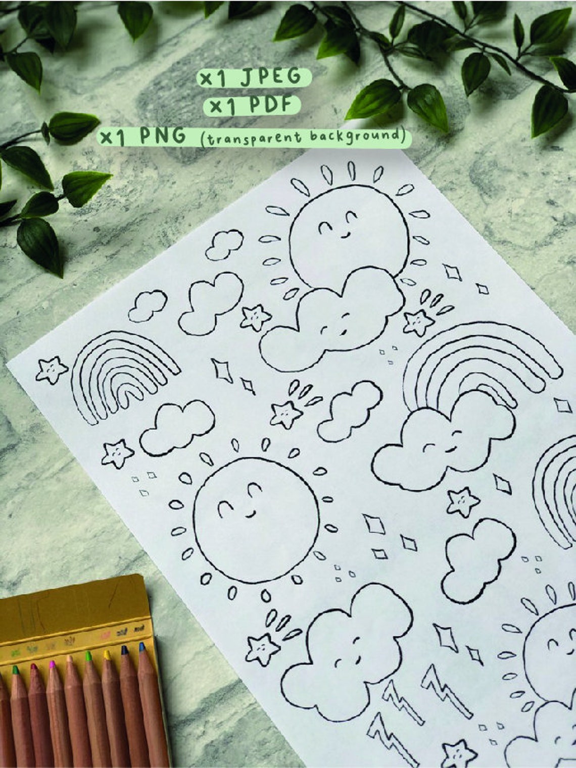 Sunshine and Rainbow Colouring Page Digital Download - Etsy