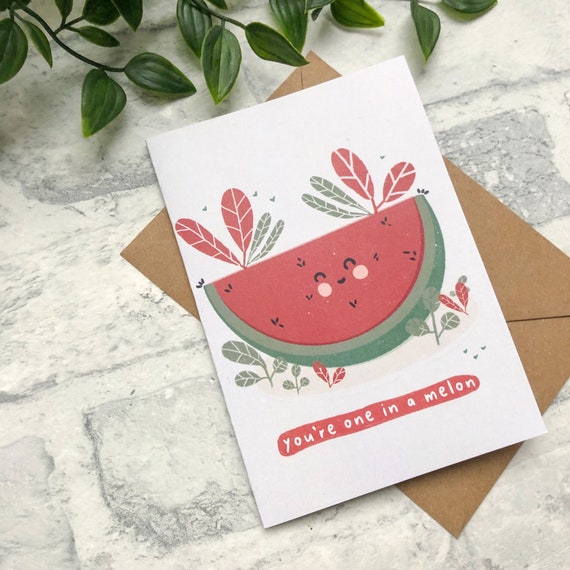 You're One in a Melon Card Greeting Card Cute - Etsy Israel