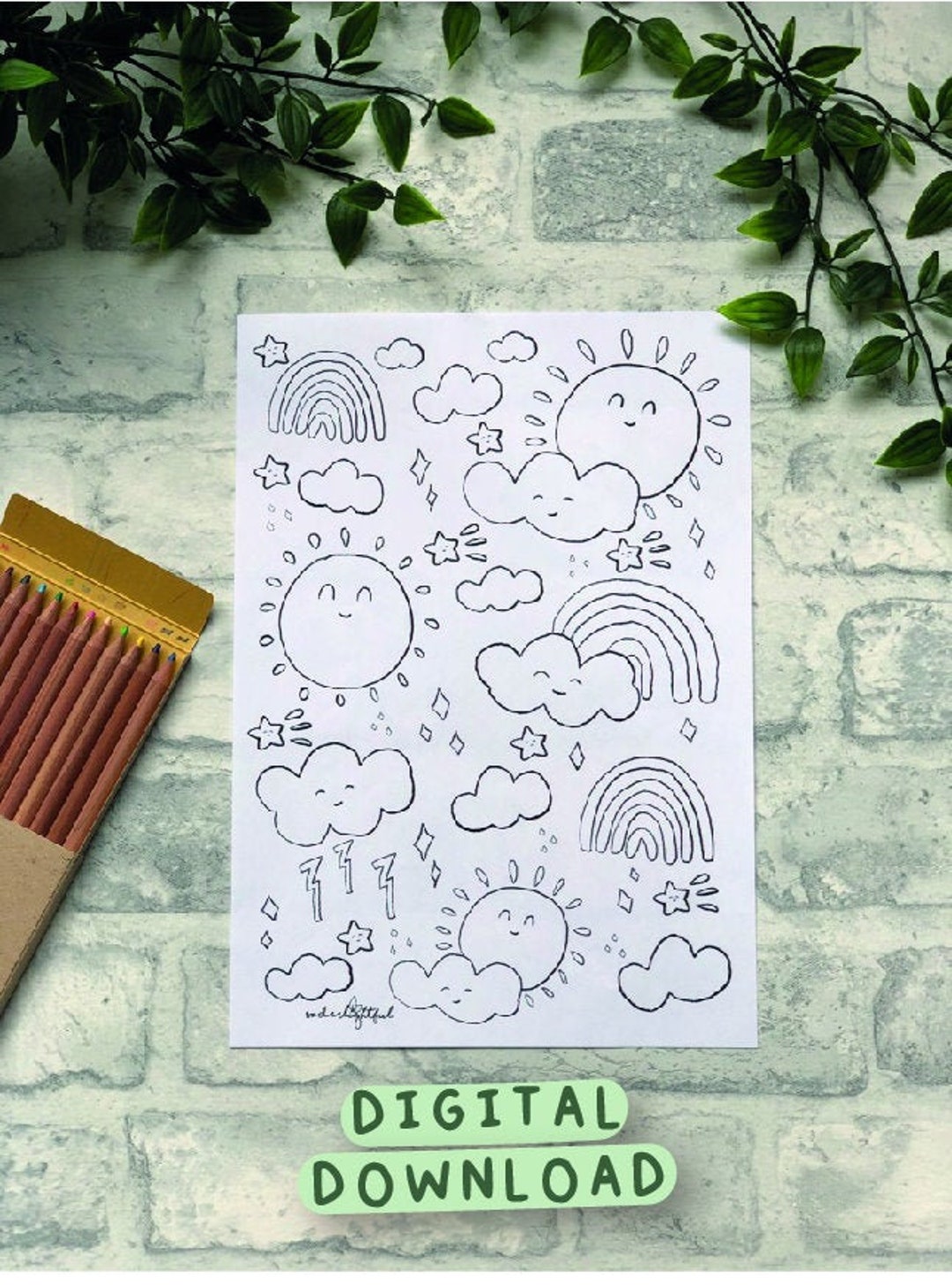 Sunshine and Rainbow Colouring Page Digital Download - Colouring Sheet ...