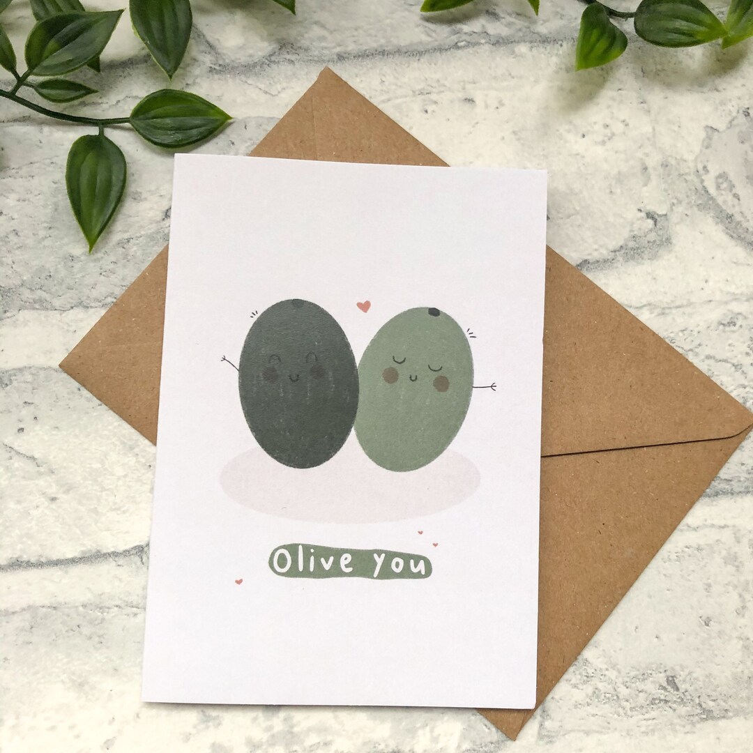 Olive You Valentines Card I Love You Card Cute Illustration - Etsy