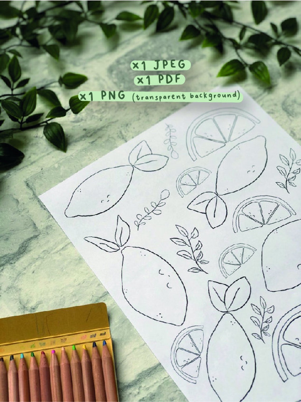 Cute Lemons Illustration Colouring Page Digital Download - Colouring ...