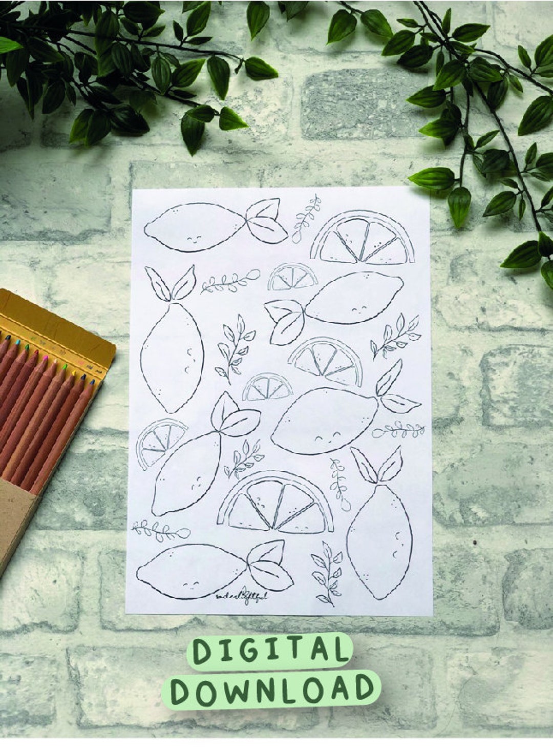 Cute Lemons Illustration Colouring Page Digital Download - Colouring ...