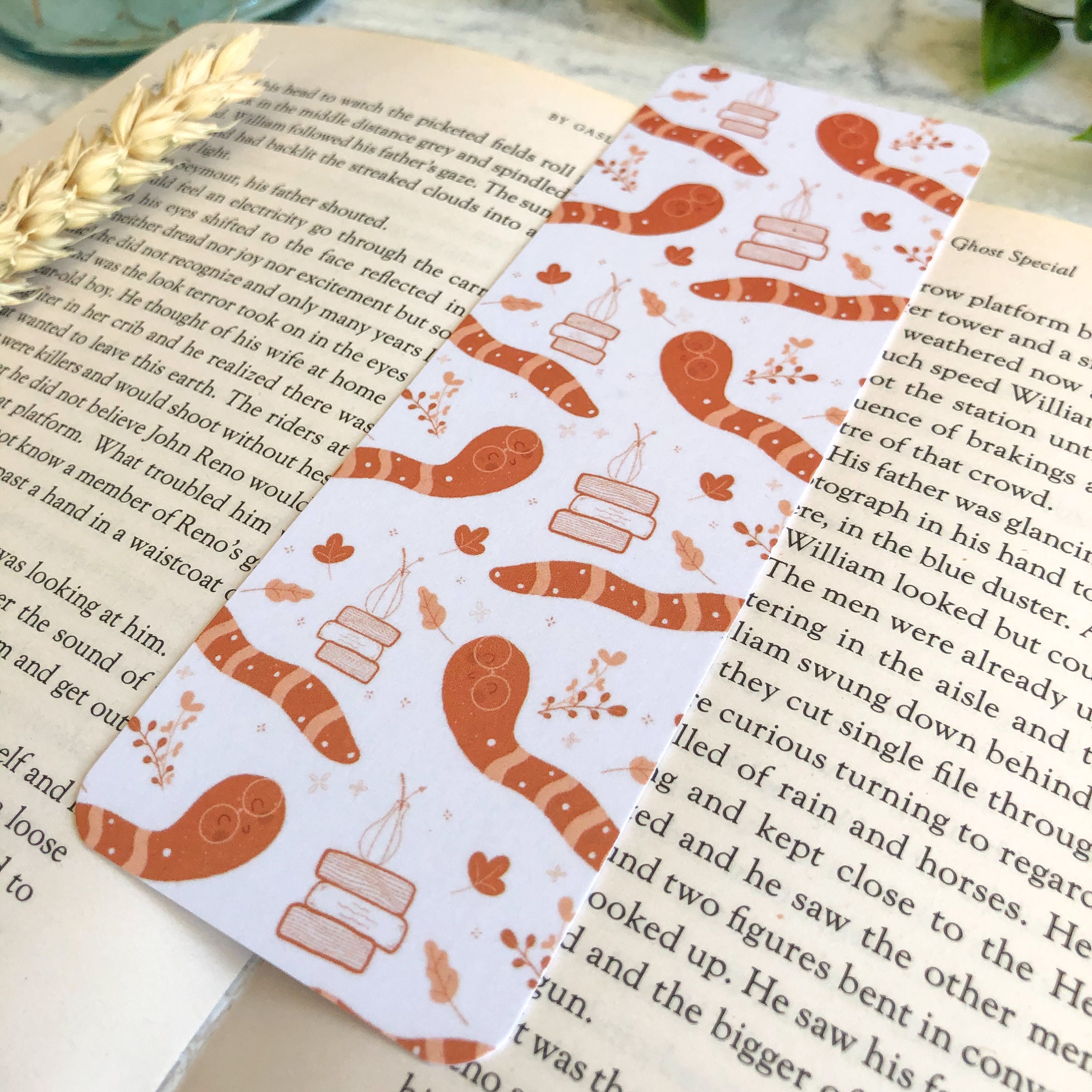 Bookworm Bookmark Cute Bookworm Bookmark Cute Illustration | Etsy