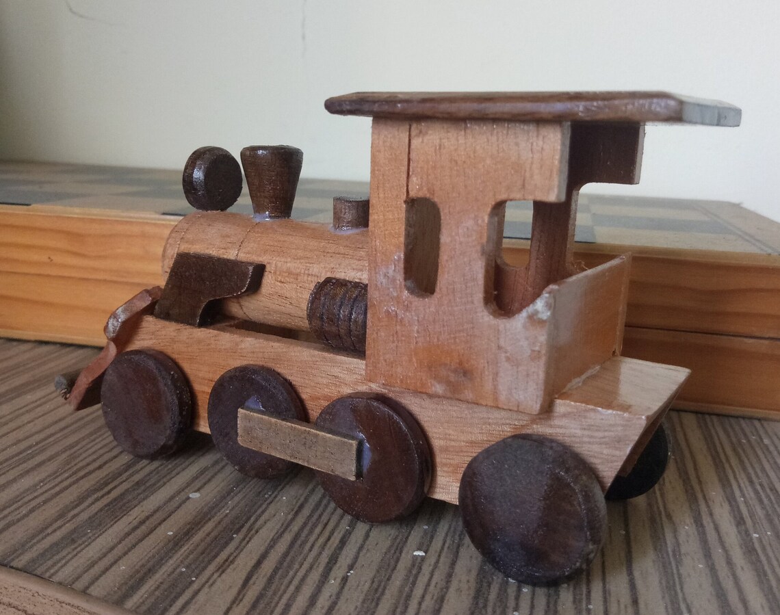 Wooden Cars and Locomotive Model SET of 4 Handmade Vehicles Miniature ...