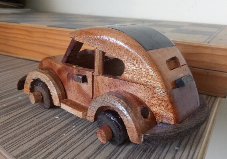 Wooden Cars and Locomotive Model SET of 4 Handmade Vehicles Miniature ...
