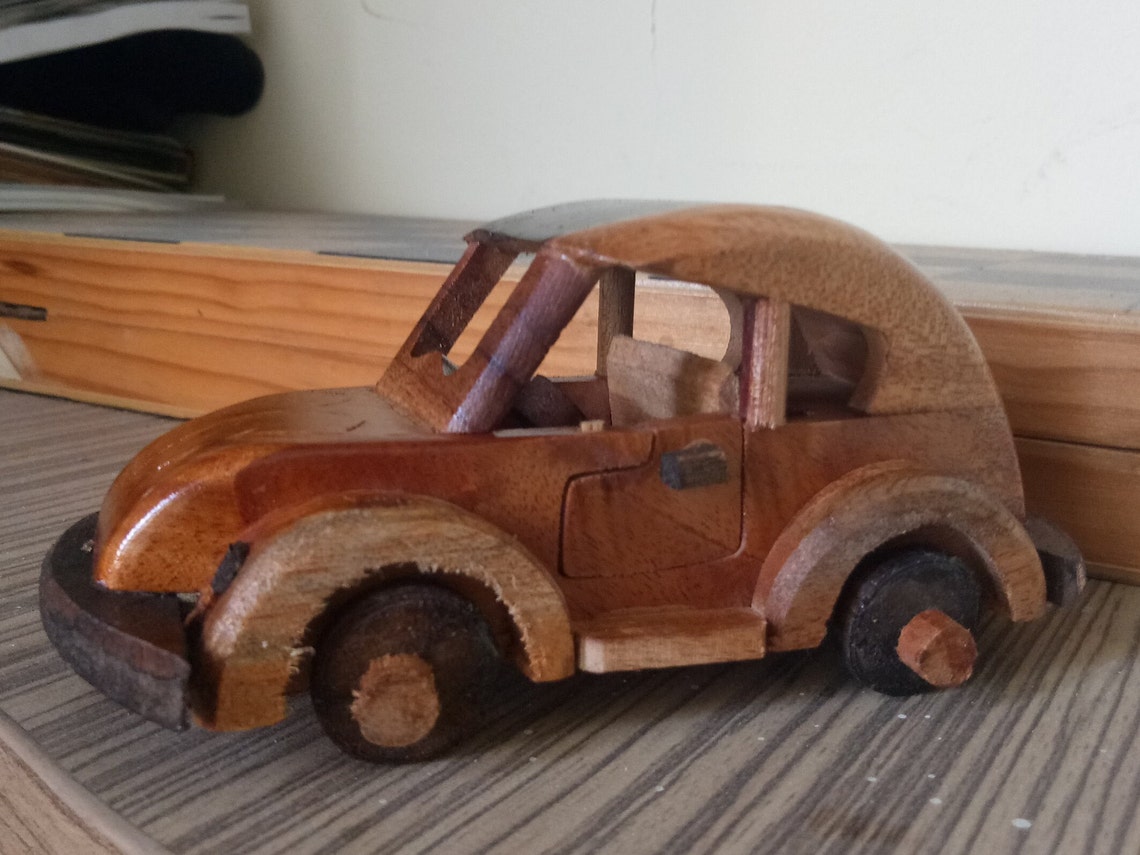 Wooden Cars and Locomotive Model SET of 4 Handmade Vehicles Miniature ...