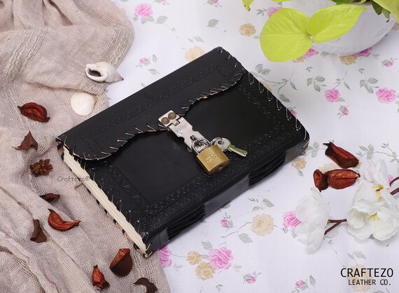 Leather Journal With Lock and Key Leather Journal for Men - Etsy