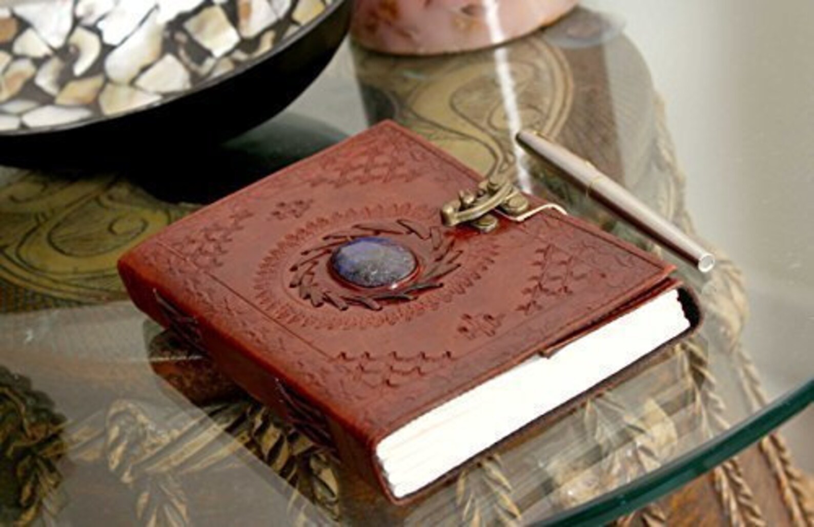 Handmade Leather Journal Diary With Stone for Men and Women - Etsy