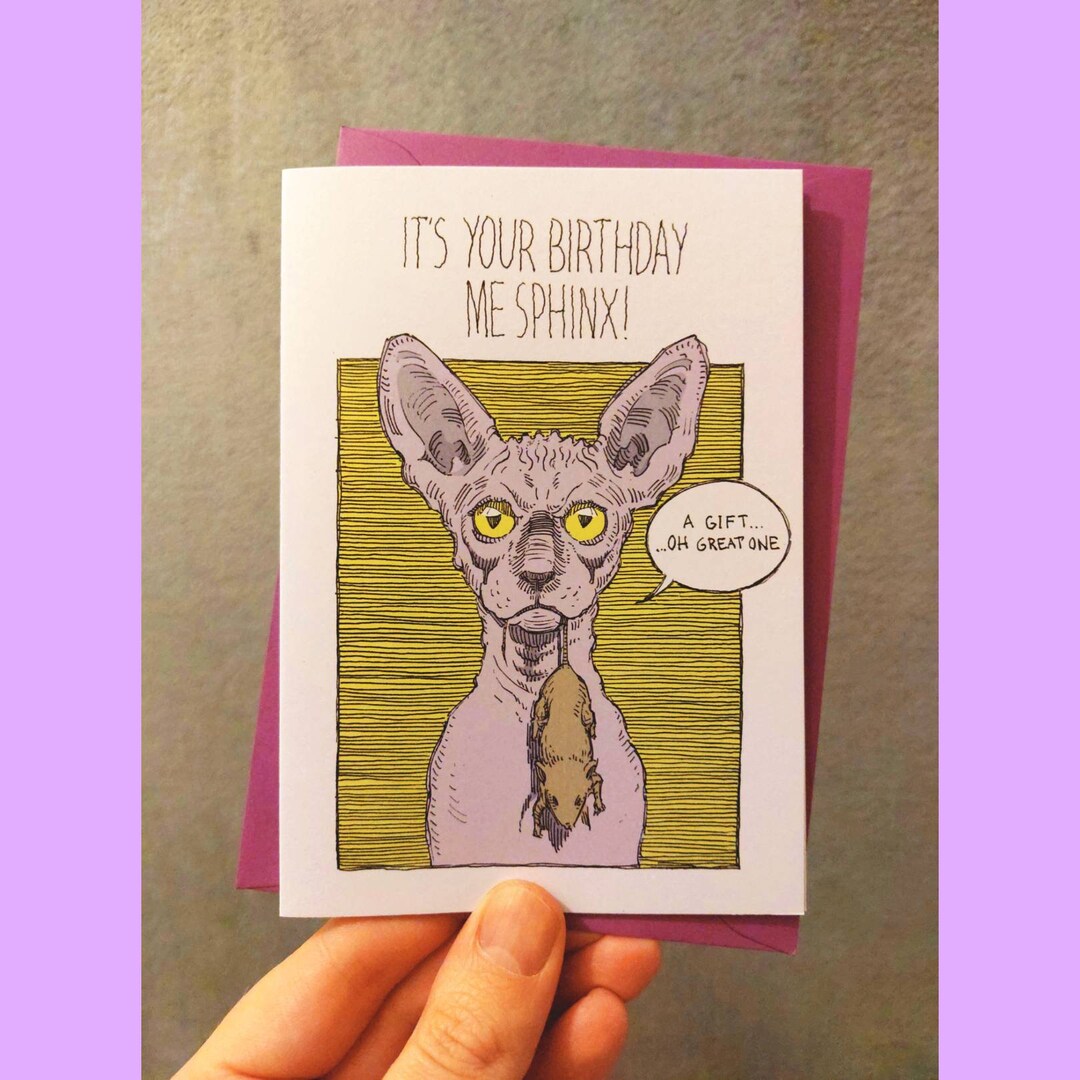 Sphinx Cat Birthday Gift Card A6 by Mandrawke Egyptian Egypt Purple Pet ...