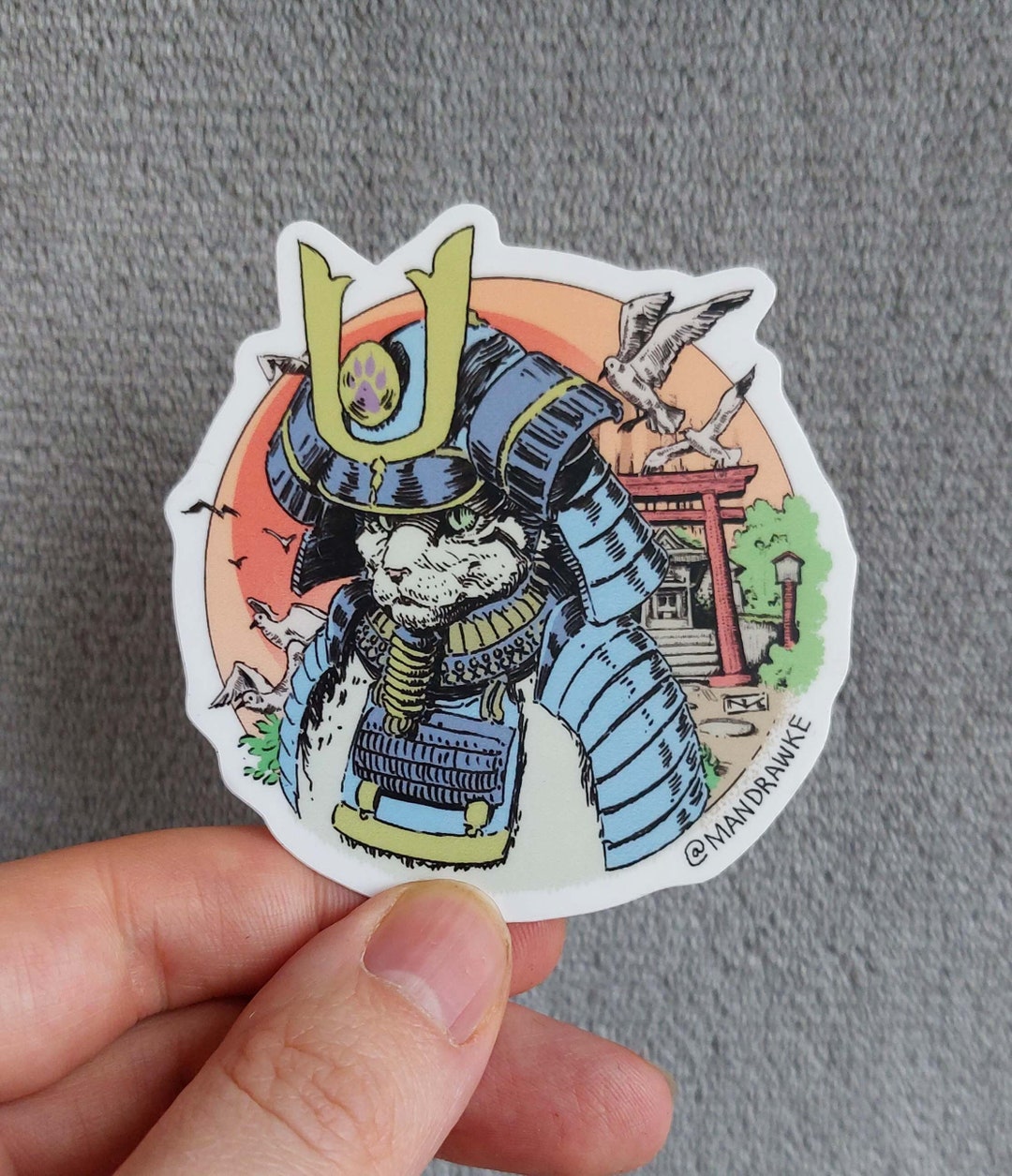 Samurai Cat Vinyl Sticker by Mandrawke Cute Kitty Feline Fantasy Furry ...
