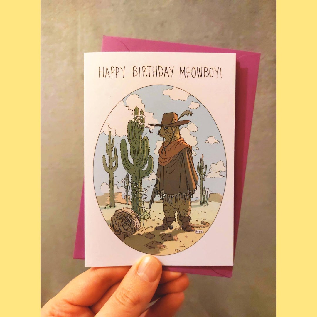 Cat Cowboy Birthday Gift Card A6 by Mandrawke Meow Kitty Spaghetti ...