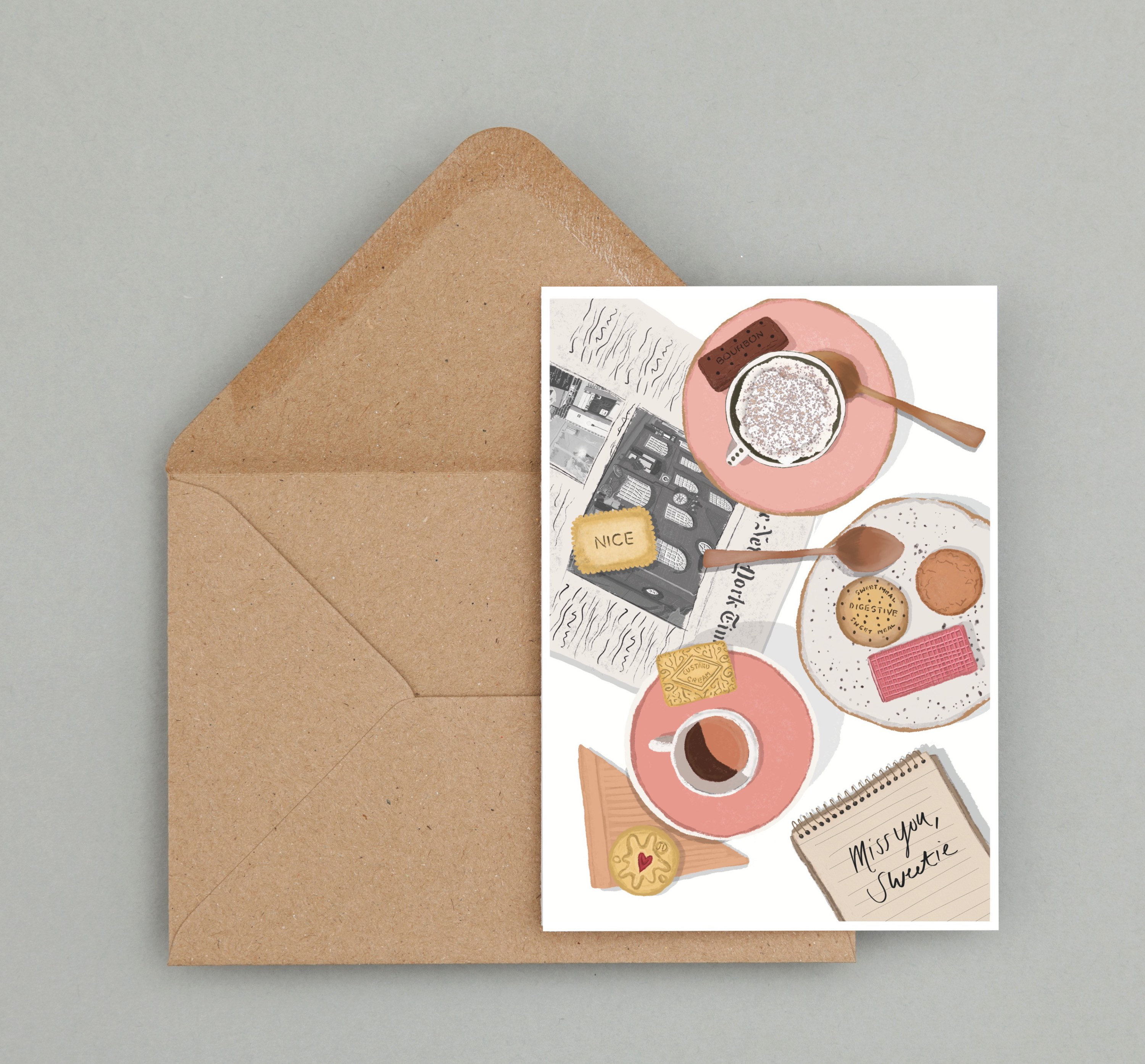 Miss You Card, Coffee Flatlay, Thinking of You Card, Café Card ...