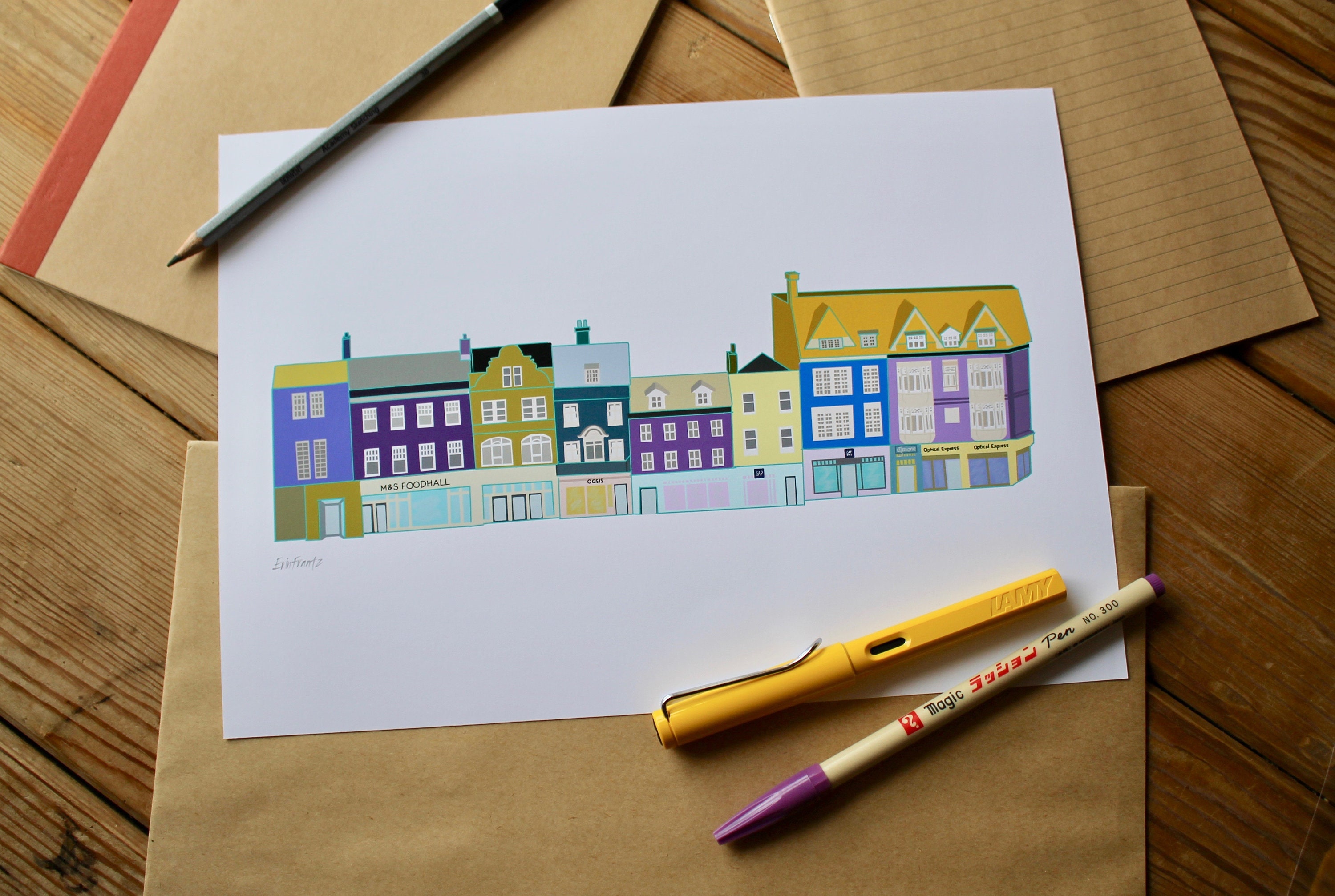 Cambridge Market Square Print, Colorful Architecture, Cambridge Wall ...