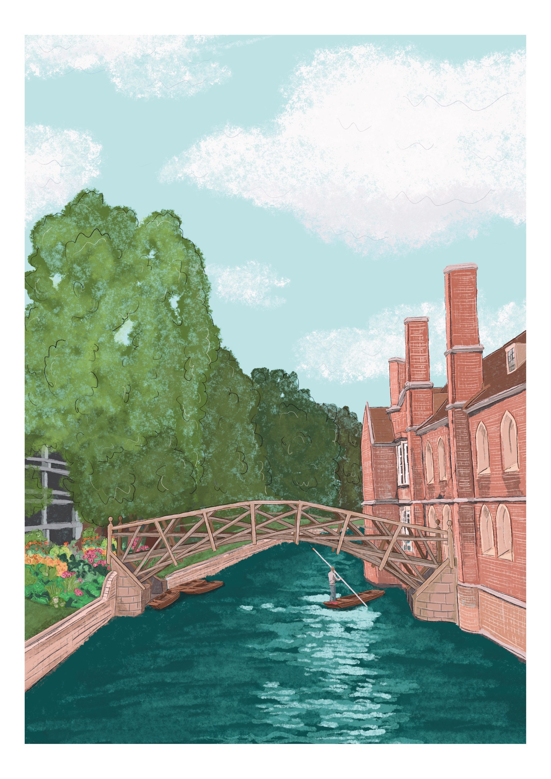 Cambridge England UK Art Print Mathematical Bridge | Etsy
