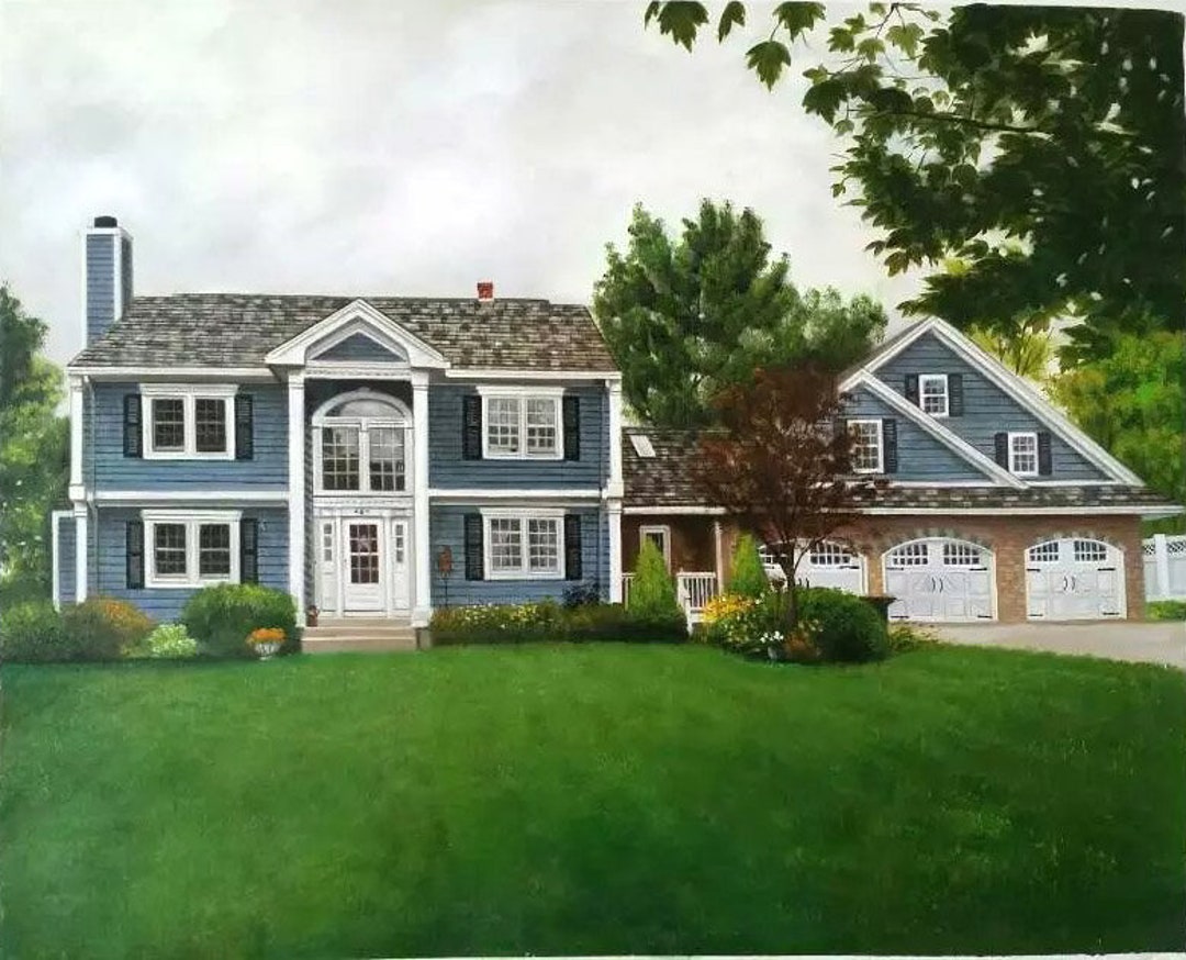 Custom House Portrait, Hand Painted Oil Portrait, Landscape Portrait ...