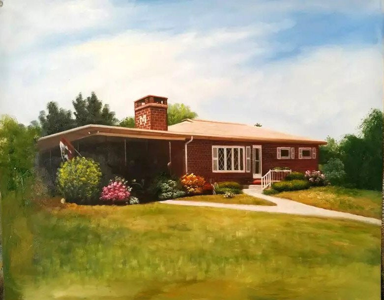 Custom House Portrait, Hand Painted Oil Portrait, House Oil Painting ...