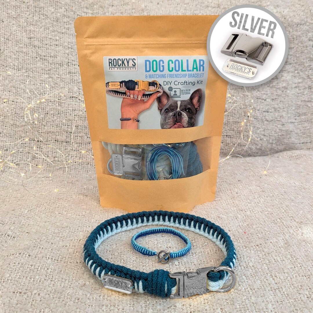 Make Your Own Dog Collar & Matching Friendship Bracelet Blue and Silver ...