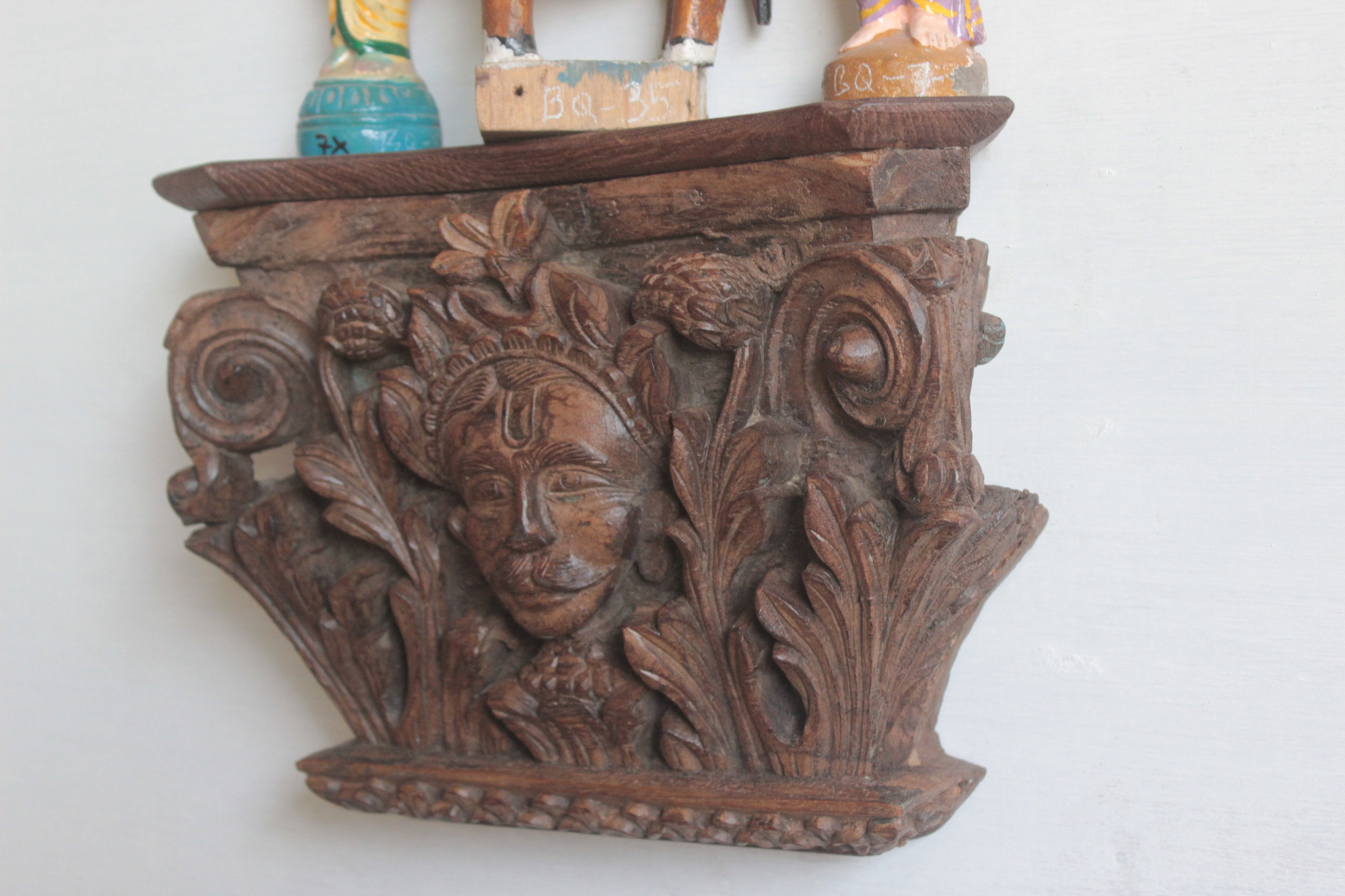 Vintage Wooden Carved Face Shelf Shelves/ Antique Wall Hanging Ledge ...