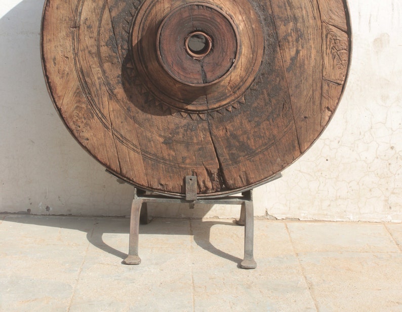 Antique Wooden Cart Wheel With Iron Stand/primitive Wooden Heavy Spin ...