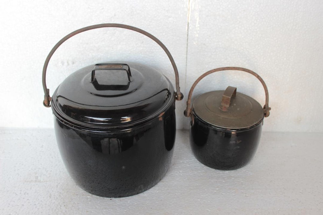 2 Pc Old Judgeware Cooking Pot Vintage Enamelware Kitchenware Home ...