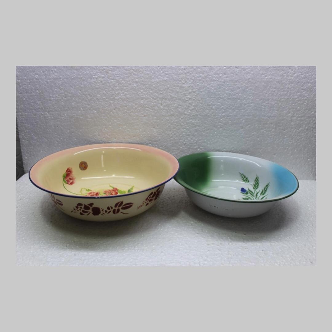 Vintage Enamel Big Bowl • Large Round Enamelware • Retro Kitchen ...
