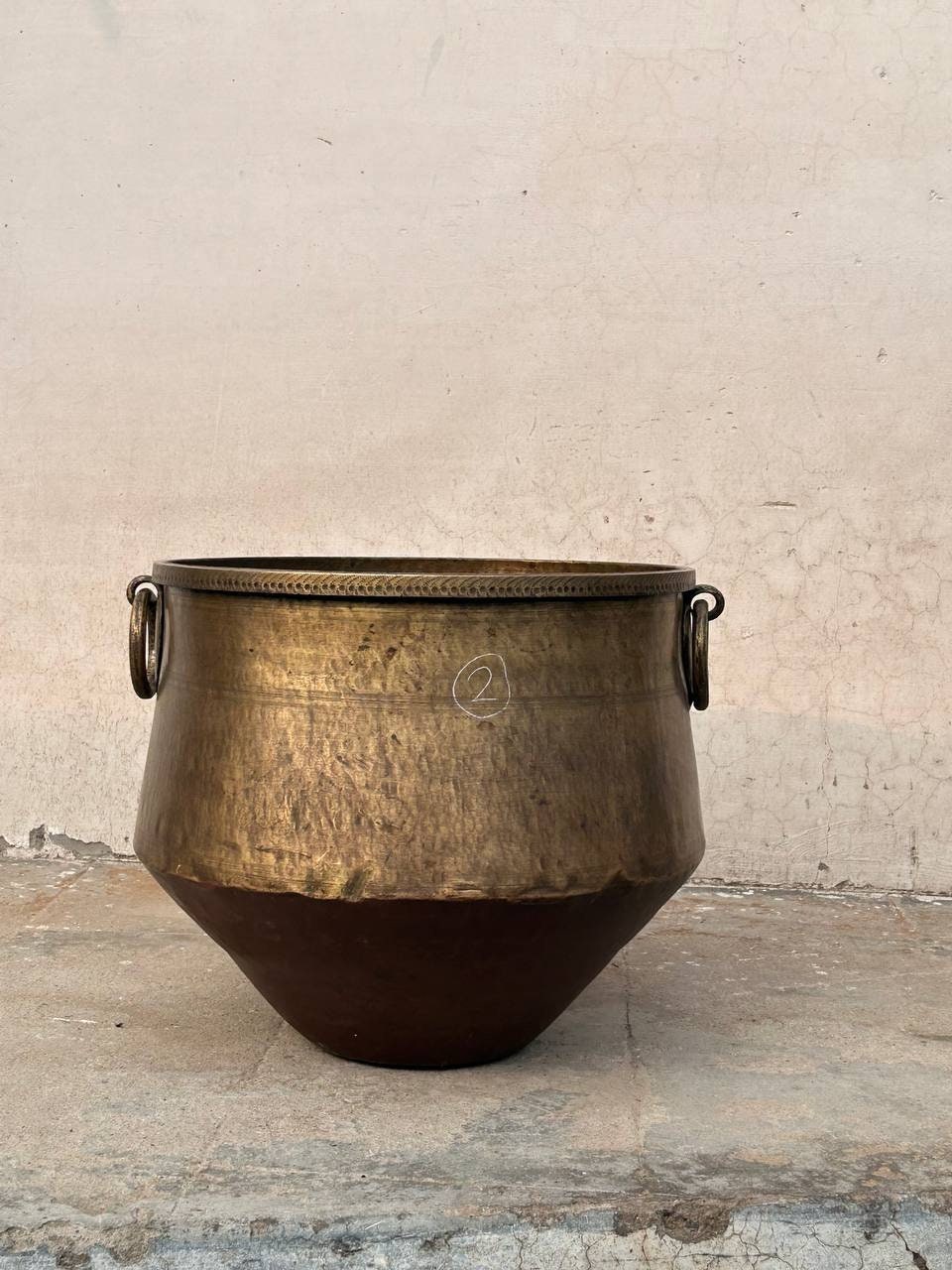 Brass Planter With Handles. Large Old Indian Hammered Brass Water ...
