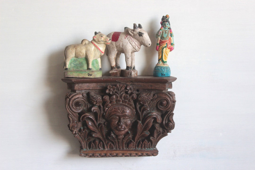 Vintage Wooden Carved Face Shelf Shelves/ Antique Wall Hanging Ledge ...