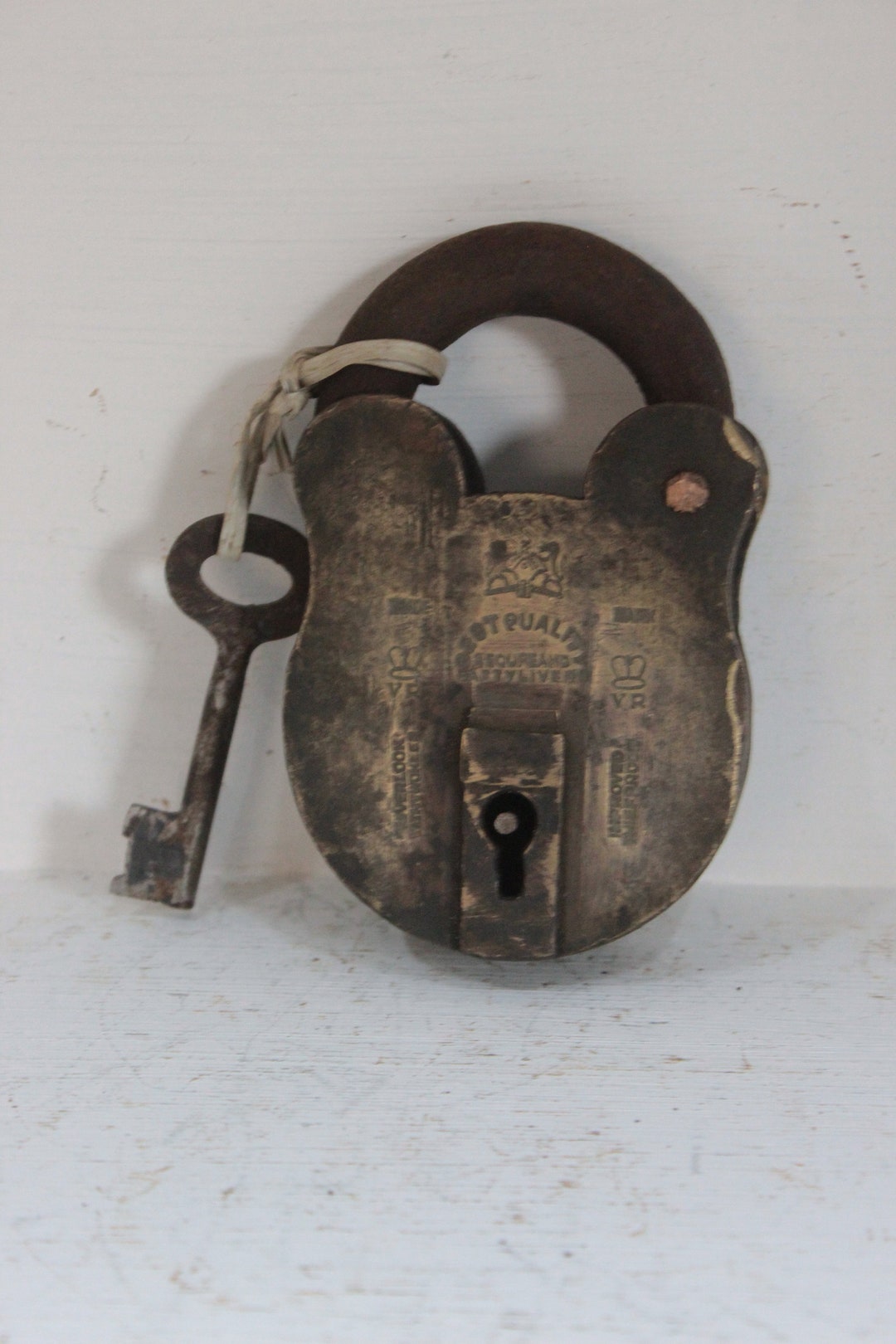 Vintage Old Iron Padlock, Brass Fitted Iron Lock & Key, Antique Lock ...