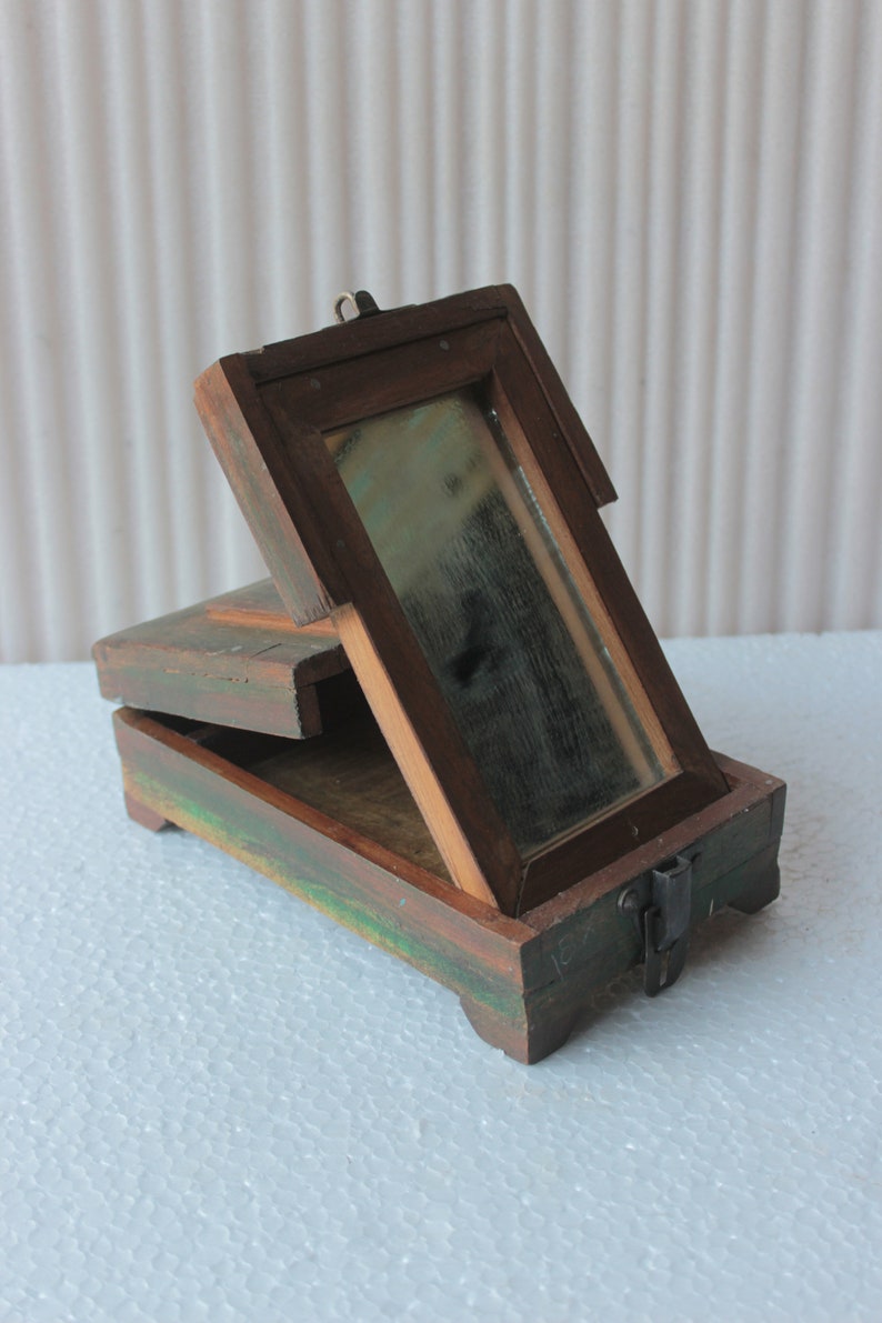 Barber Shaving Box With Mirror Made of Old Wood in Vintage Style, - Etsy