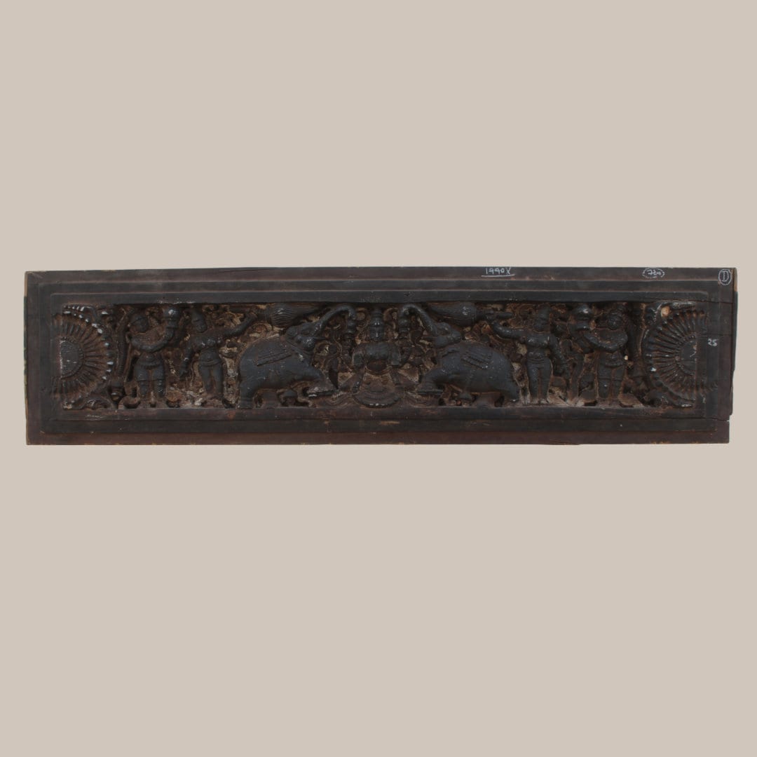 Antique Door Lintel With Relief Carvings, Gaja Lakshmi Vintage Wooden ...