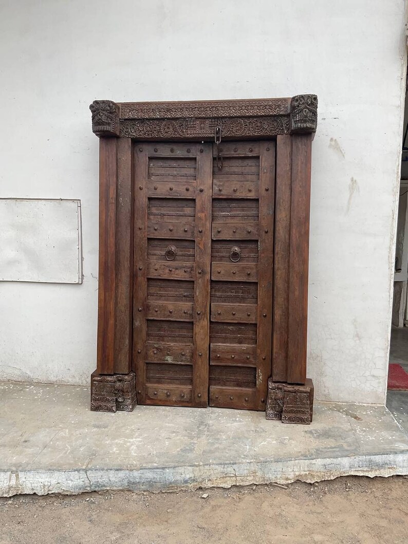 Solid Teak Wood Meticulously Handcrafted Temple Entry Doors, Wooden ...