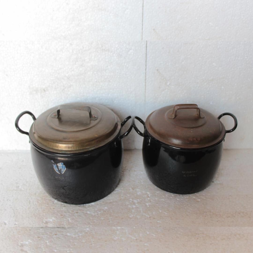 2 Pc Old Judgeware Cooking Pot Vintage Enamelware Kitchenware Home ...