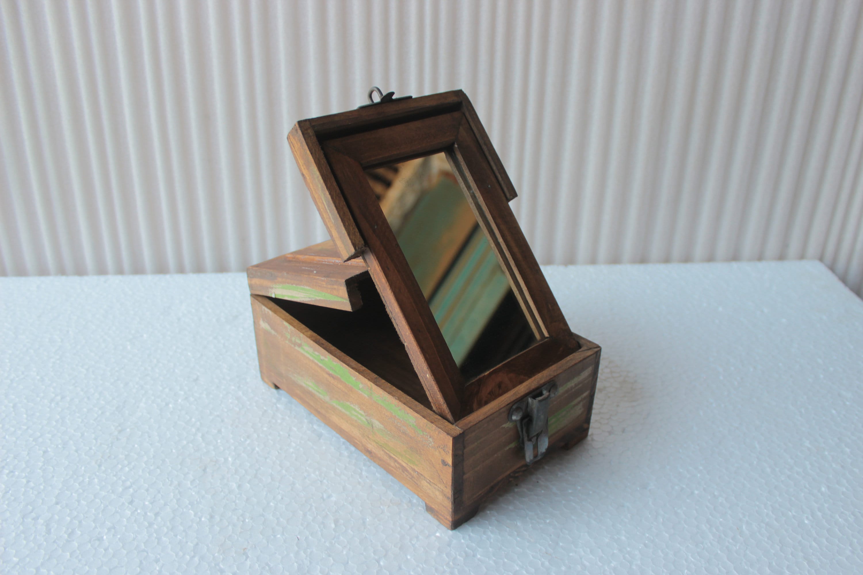 Vintage Handmade Wooden Shaving, Makeup Box With Mirror Old Collectible ...
