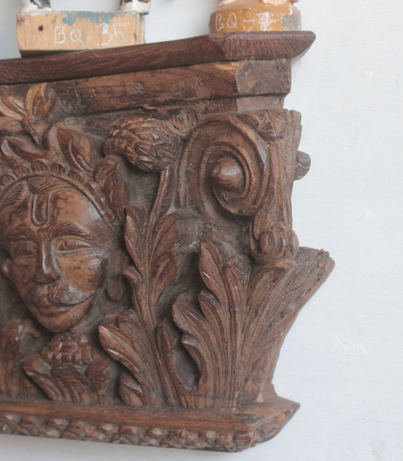 Vintage Wooden Carved Face Shelf Shelves/ Antique Wall Hanging Ledge ...