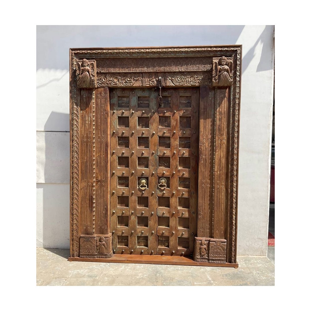 Solid Teak Wood Meticulously Handcrafted Temple Entry Doors, Wooden ...